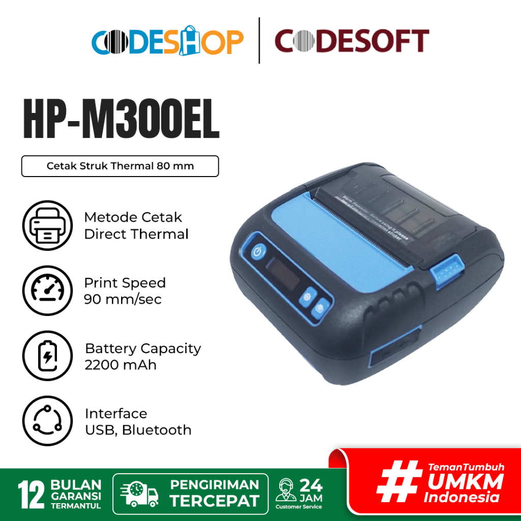 Jual printer thermal portable Codesoft HPM 300 EL printer kasir Support android (usb+bluetooth ...