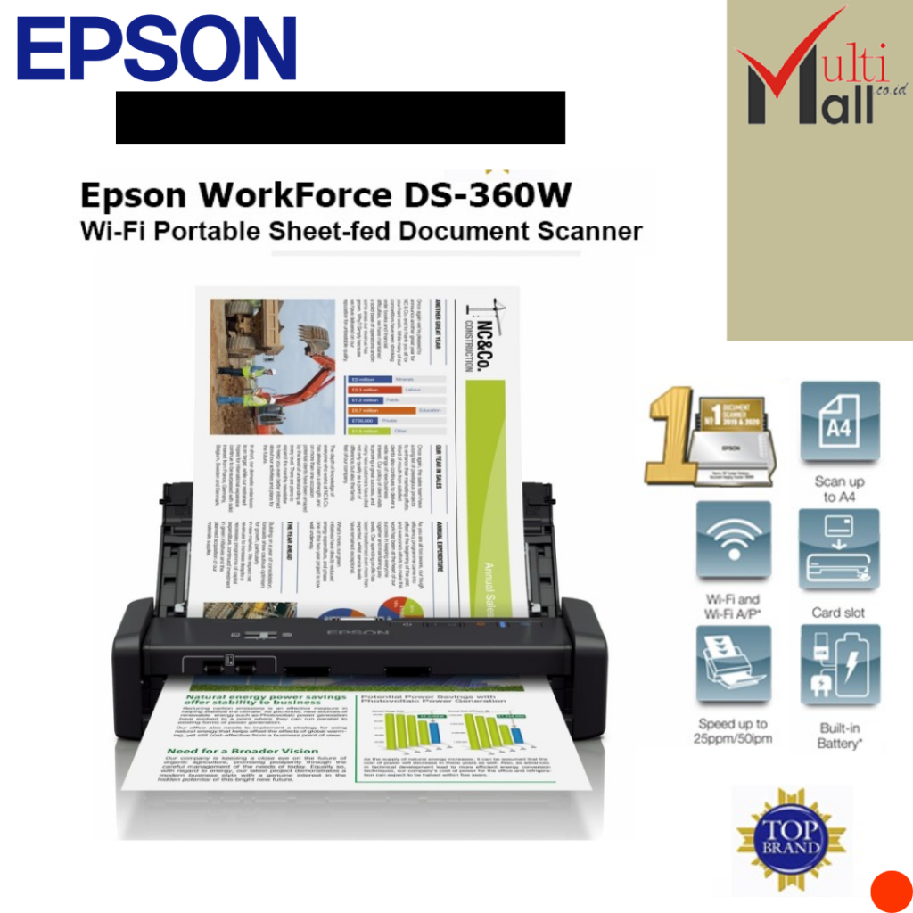Jual SCANNER EPSON DS-360W WIFI PORTABLE DOCUMENT SCANNER | Shopee ...