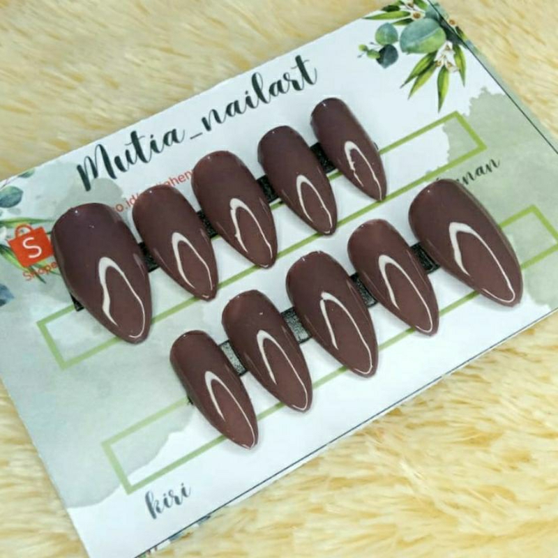 Jual Kuku Palsu Nude (Cokelat tua) | Free lem gel | wedding fake nails ...