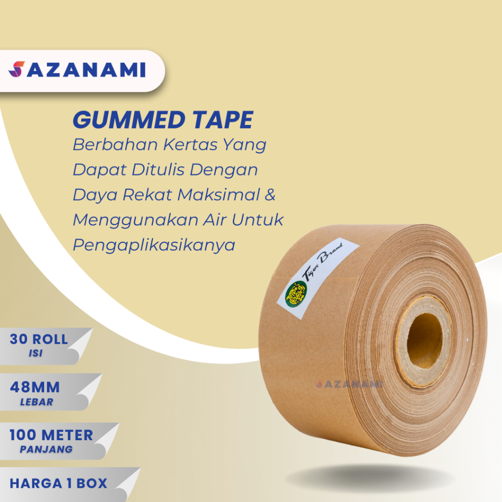 Jual 1 BOX GUMMED TAPE 2" x 100M Gummed paper craft Tape Tiger LAKBAN ...