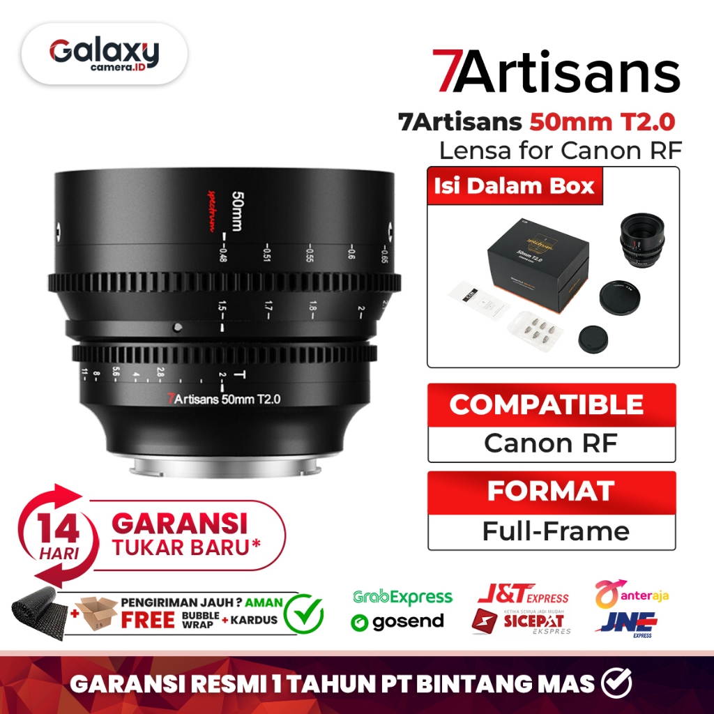 Jual 7Artisans 50mm T2.0 Spectrum Cine Lens for Canon EOS-R Mount Full ...