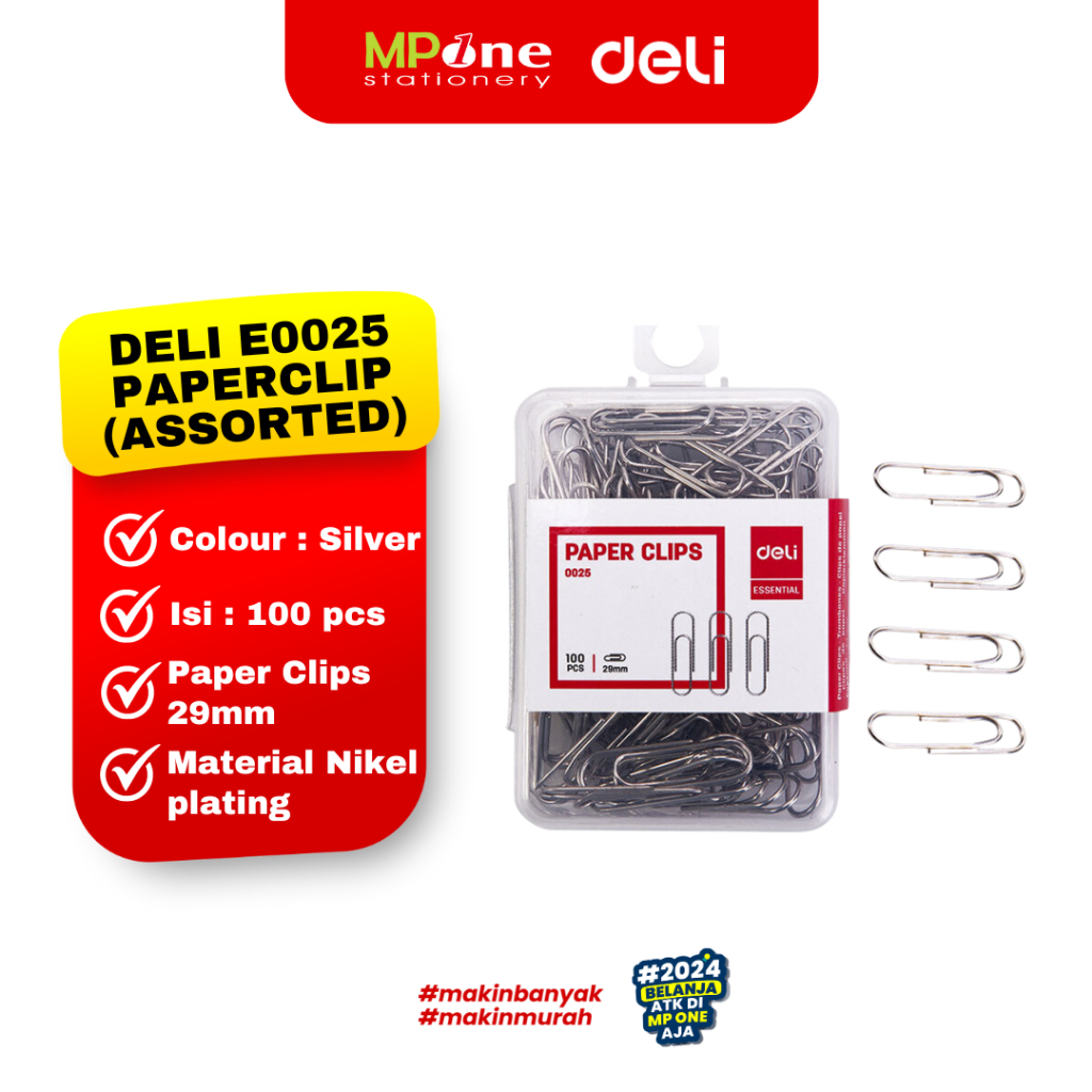 Jual DELI Paperclip Kertas Assorted E0025 / 1 Box Klip Kertas isi 100pcs Deli Silver | Shopee ...