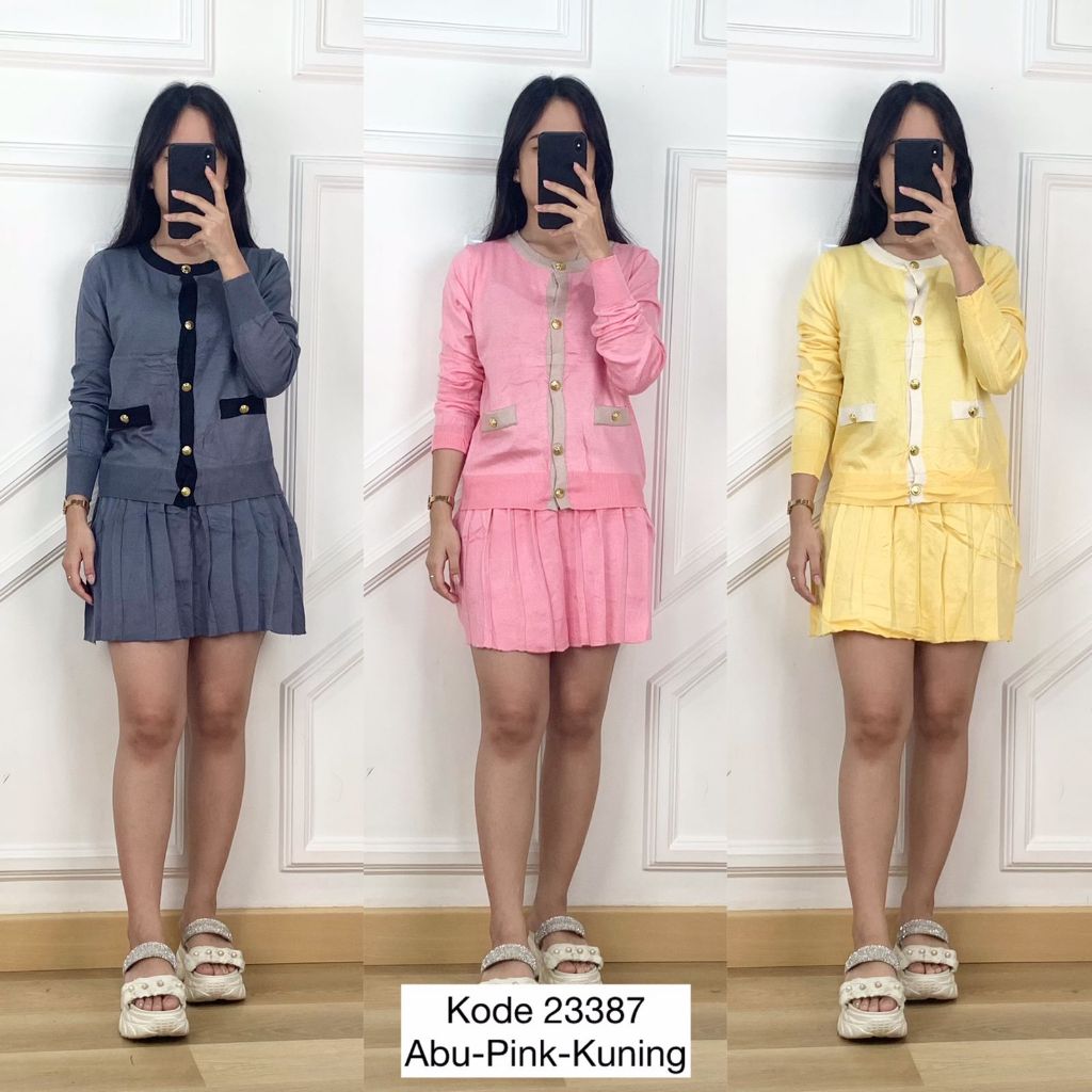 Jual 23387 ONE SET TENIS MINI RAJUT POLOS VARIASI ROK MINI RAJUT MODEL ...