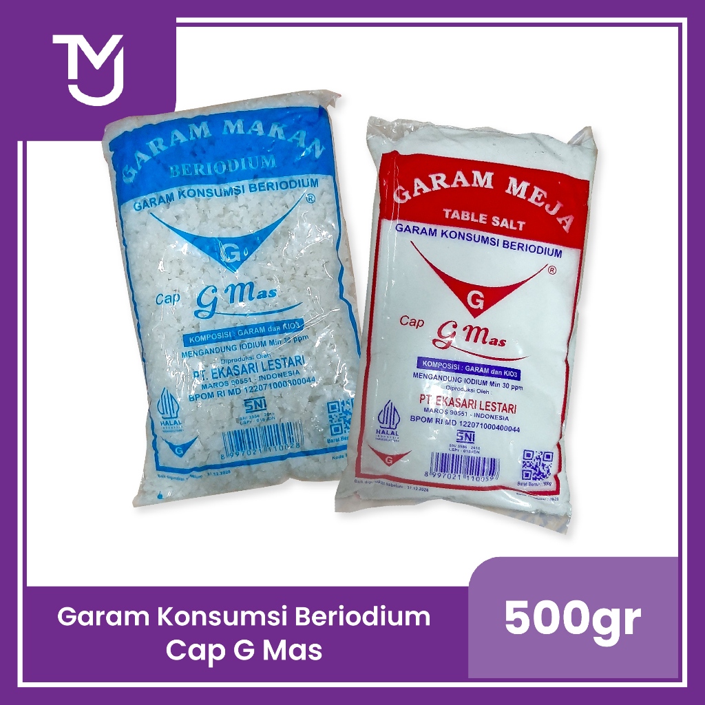 Jual Garam Konsumsi Cap G Mas 500gr - Garam kasar dan halus | Shopee Indonesia