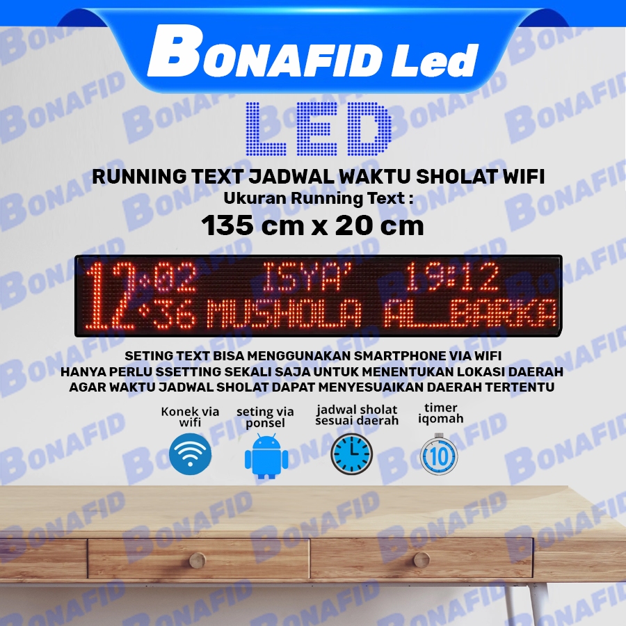 Jual Jam masjid Jadwal sholat LED running text 130cm x 20cm bisa tartil ...