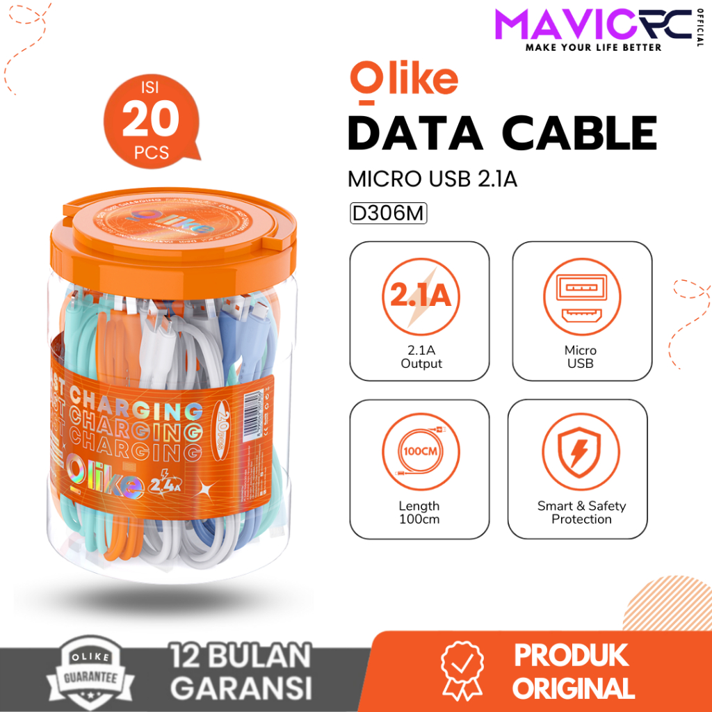 Jual [ 1 TOPLES 20 PCS ] OLIKE D306M Kabel Cable Data Charger Micro USB Fast Charging 2.1A 1M ...