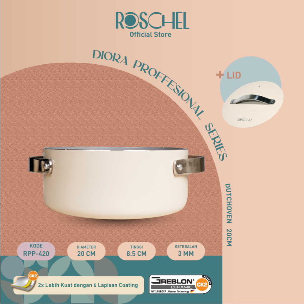 Jual Roschel Diora Professional Dutch Oven 20 cm , 24 cm Ceramic Non ...