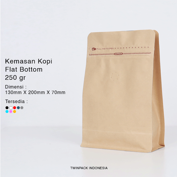 Jual Kemasan Kopi 200 - 250 Gram Ziplock Kraft Paper Flat Bottom | Valve | Zipper | Packaging ...