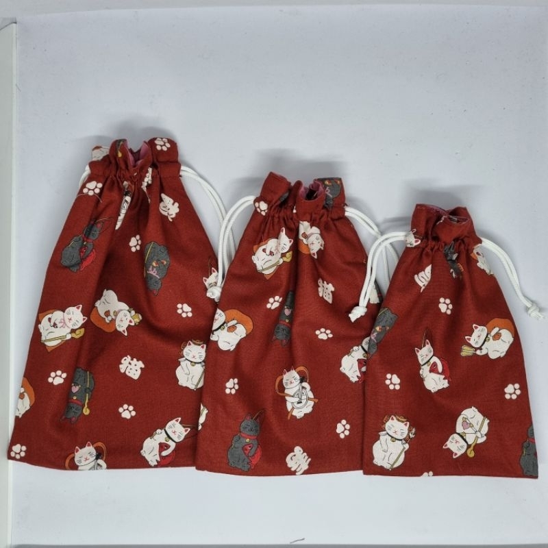 Jual 1 SET (3 PCS) HANDMADE JAPANESE DRAWSTRING BAG COTTON FABRIC/TAS ...
