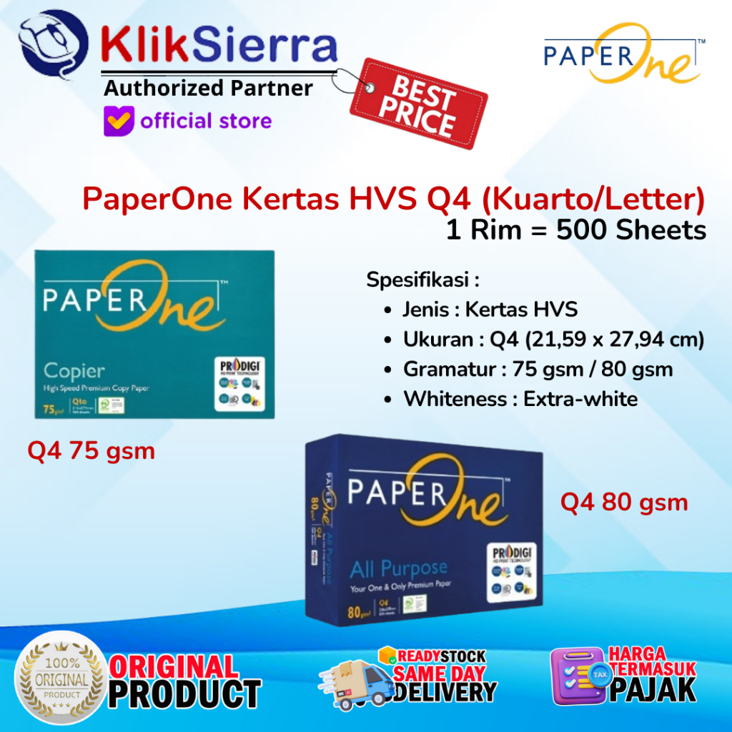 Jual Paperone Kertas Q4 75gr And 80gr Copier 1 Rim 500 Lembar Kertas