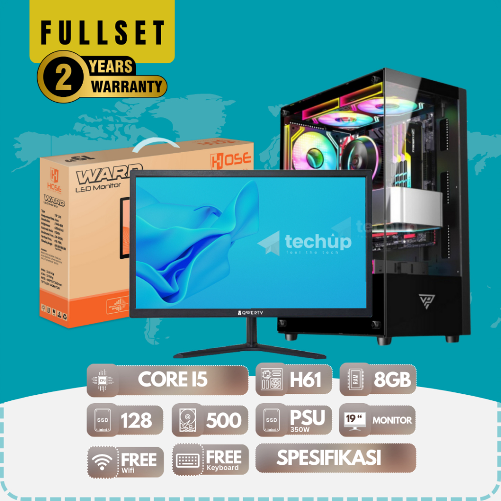 Jual Pc gaming full set /pc editing ringan Aquarin core i5 Ram 8GB SSD + HDD Siap pakai Garansi ...