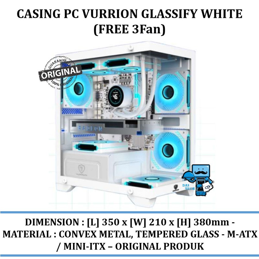 Jual Casing Pc Vurrion Glassify White (Free 3Fan) - Garansi Resmi ...