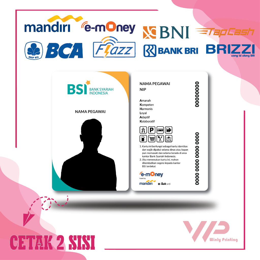 Jual KARTU ID CARD BANK BSI NEW PEGAWAI E MONEY ETOLL MANDIRI FLAZZ BCA ...