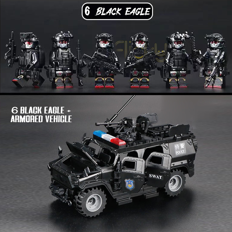 Jual Mainan balok Military Minifigure army Swat Team 6 Black Eagle Pack ...