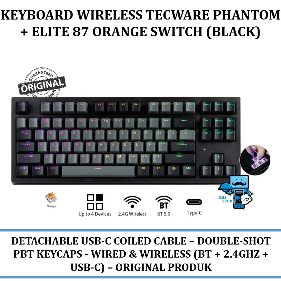 Jual Keyboard Wireless Tecware Phantom + Elite 87 Orange Switch (Black ...