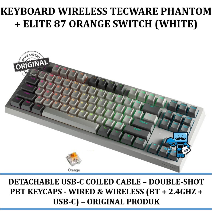 Jual Keyboard Wireless Tecware Phantom + Elite 87 Orange Switch (White ...