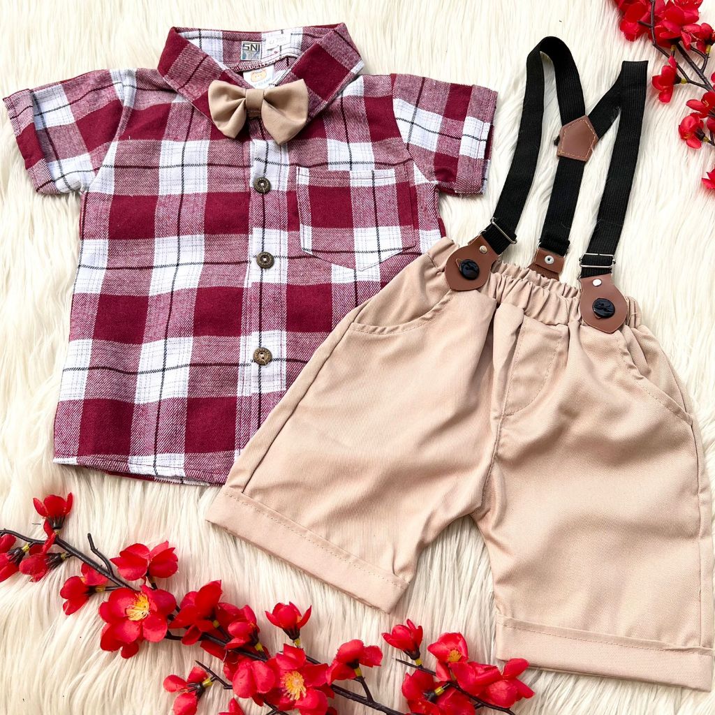 Jual Baju setelan jumper celana suspender motif kotak pergi jalan ...