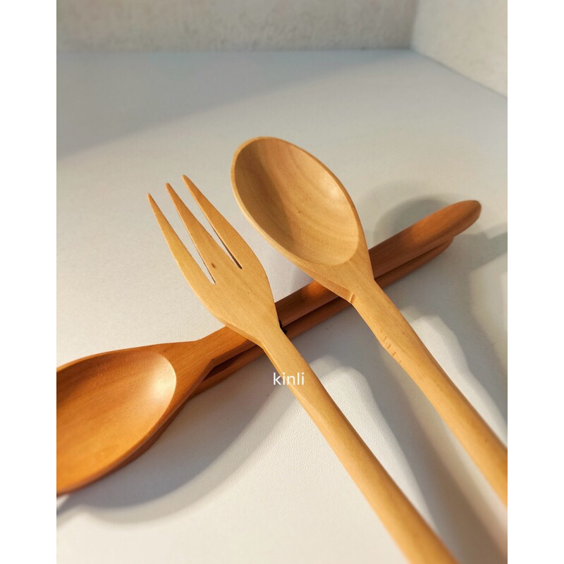 Jual wooden spoon fork sendok kayu garpu kayu set makan kayu | Shopee ...