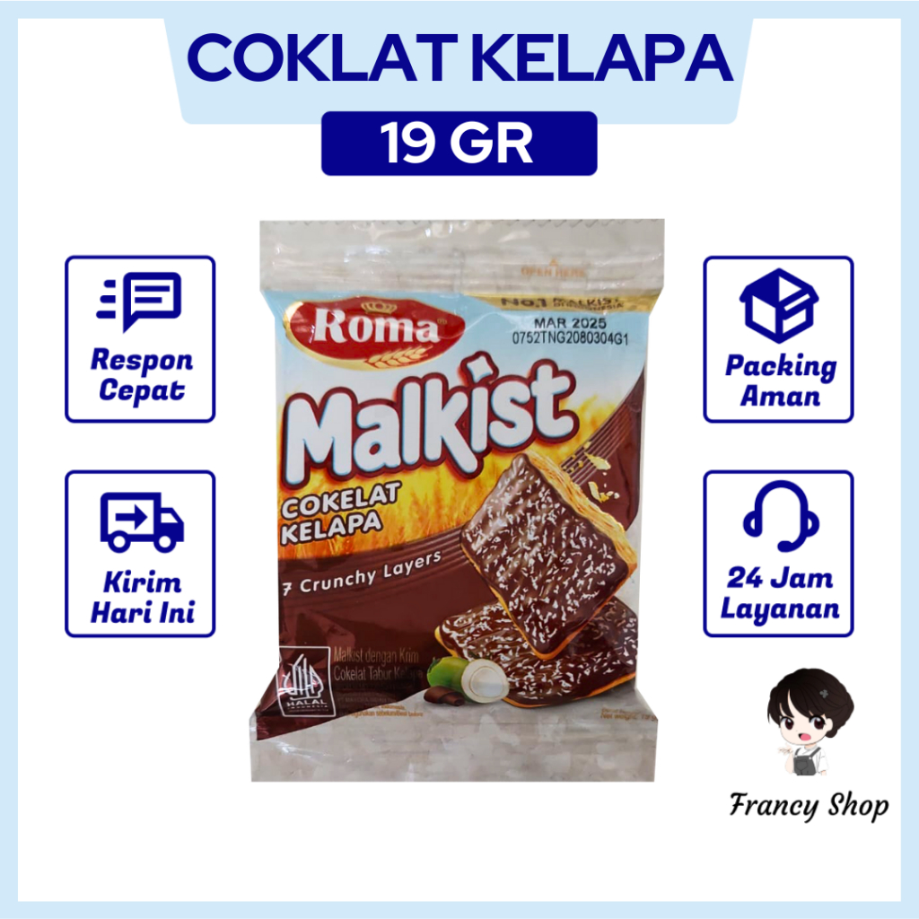 Jual Roma Malkist Biskuit Coklat Kelapa Sachet 1 Pcs 19 gr | Shopee ...