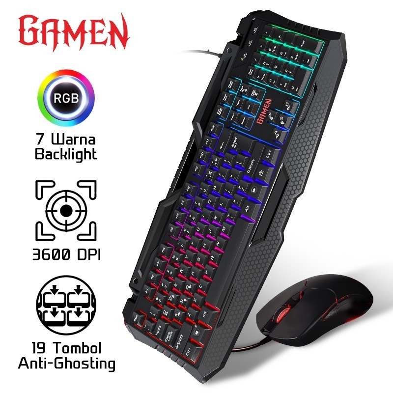 Jual GAMEN Gaming Mouse Keyboard Combo Station II Black (RGB BackLight ...