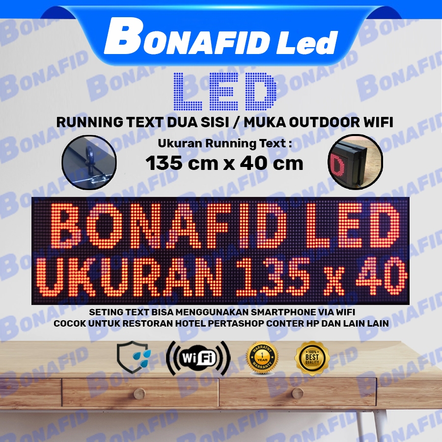 Jual LED 135cm x 40cm Running Text dua sisi Putih merah dua muka ...