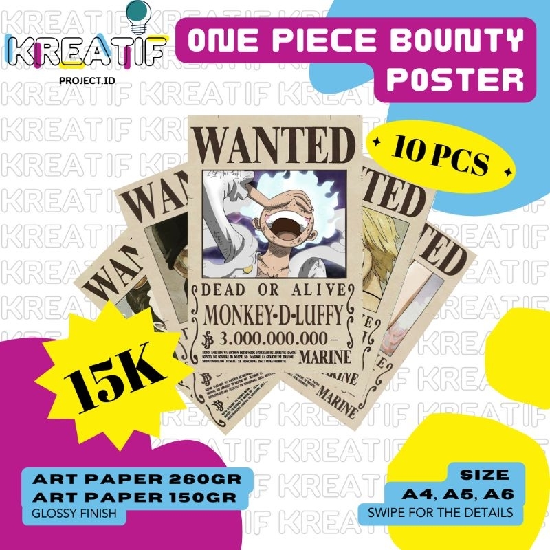 Jual POSTER ONE PIECE WANTED / BOUNTY CREW LUFFY [10PCS=15K] ART PAPER ...