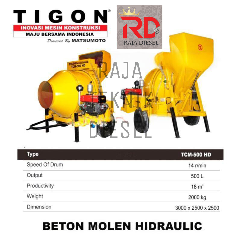 Jual Mesin Molen Mixer Tigon TCM-500HD Beton Molen Hydraulic TCM-500 HD | Shopee Indonesia