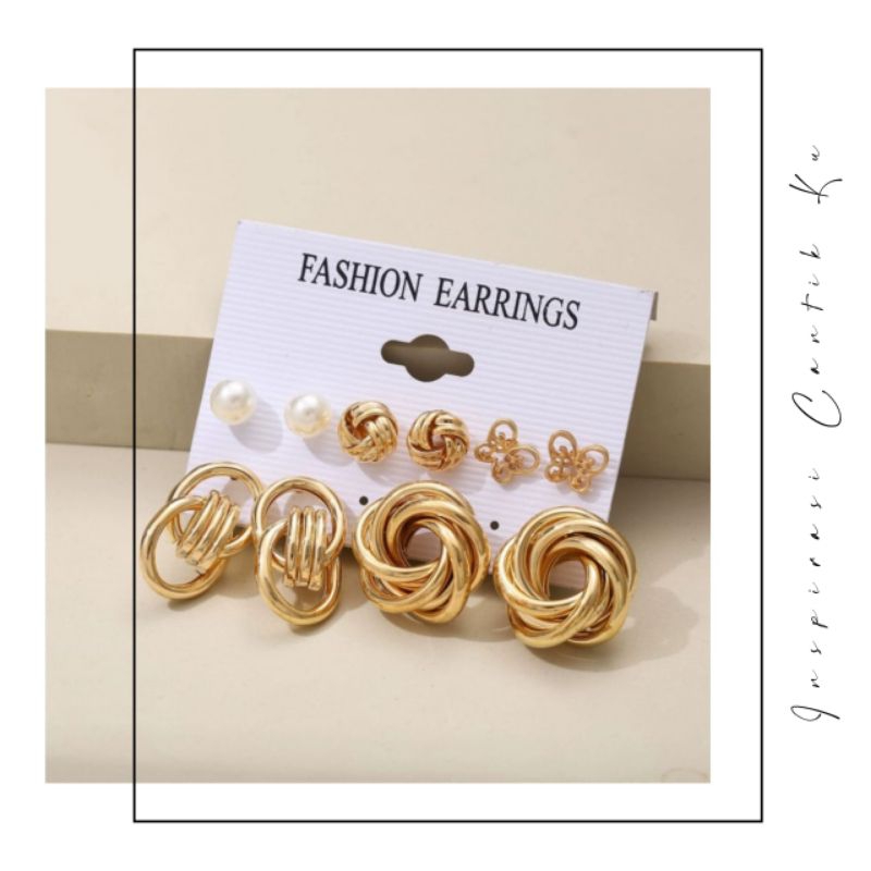 Jual Anting Tusuk Wanita Korea Style 5 Pasang Anting Aksesoris Cewe ...