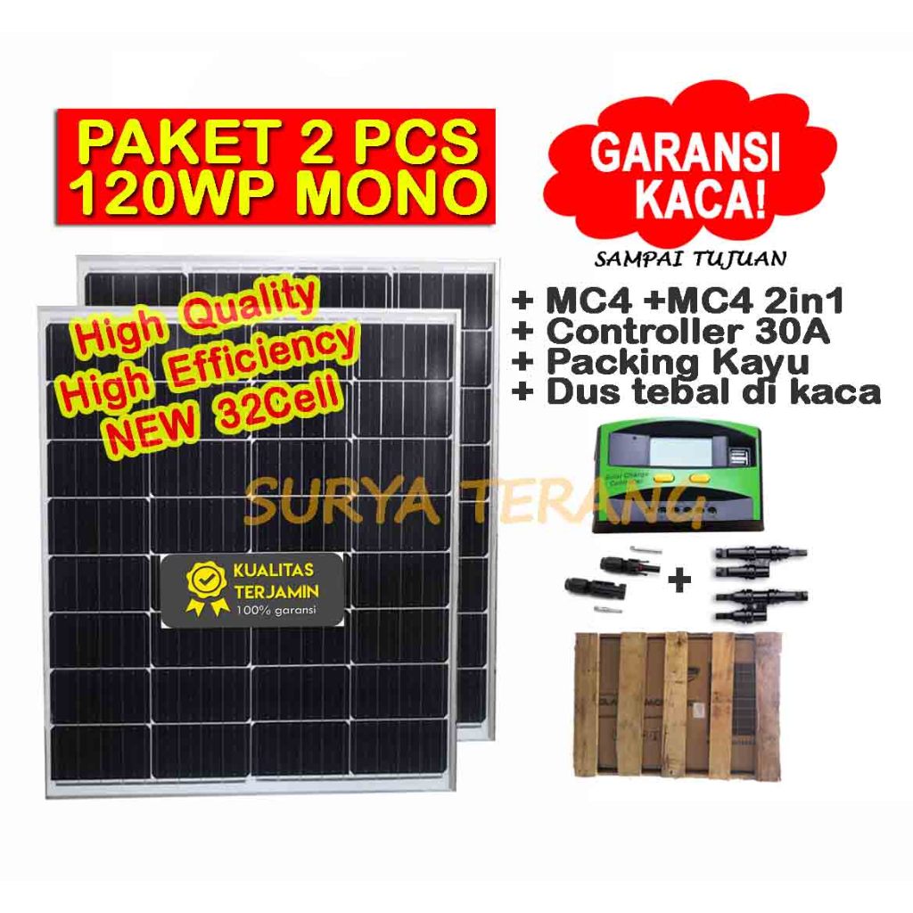 Jual Paket 2pcs Solar Panel Surya 120wp Mono Solar Cell 120wp Mono FREE ...