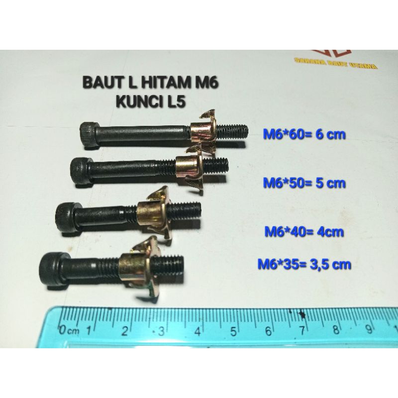 Jual Baut L baja M6*35 - 40 - 50 - 60 + Mur Cakar / Baut Speaker / Kunci L5 Hitam | Shopee Indonesia