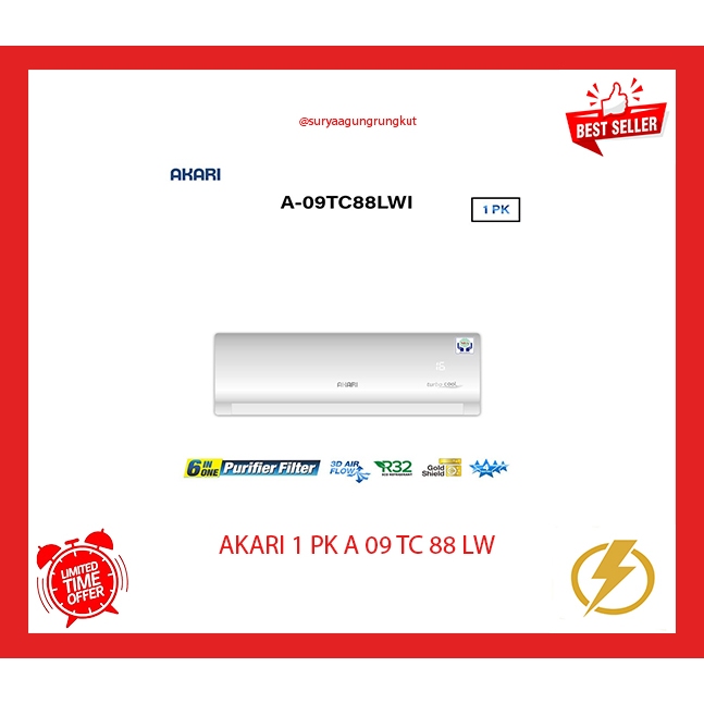 Jual AC AKARI 1 PK 740 WATT 9300 BTU - A 09 TC 88 LW | Shopee Indonesia