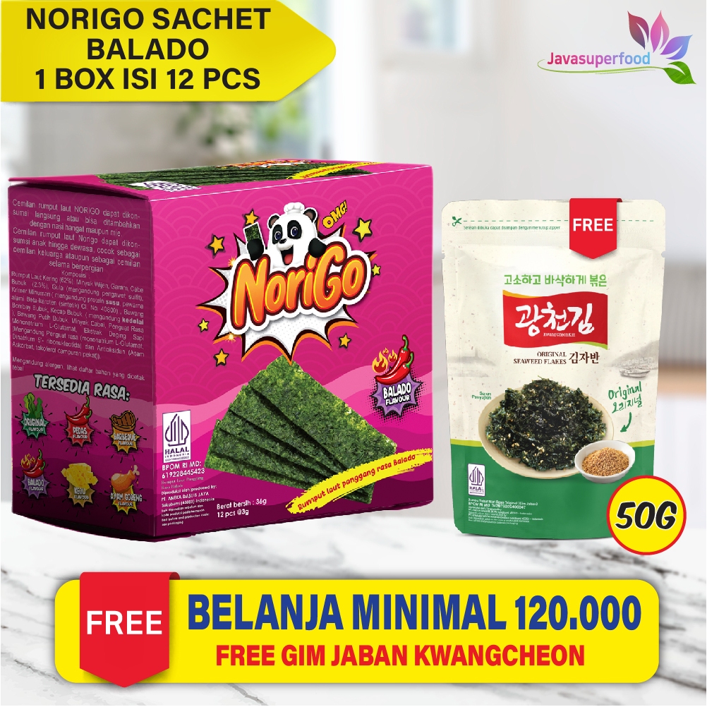 Jual SBY. Norigo Balado (1 BOX ISI 12 PCS) / Nori Sachet Seaweed Snack ...