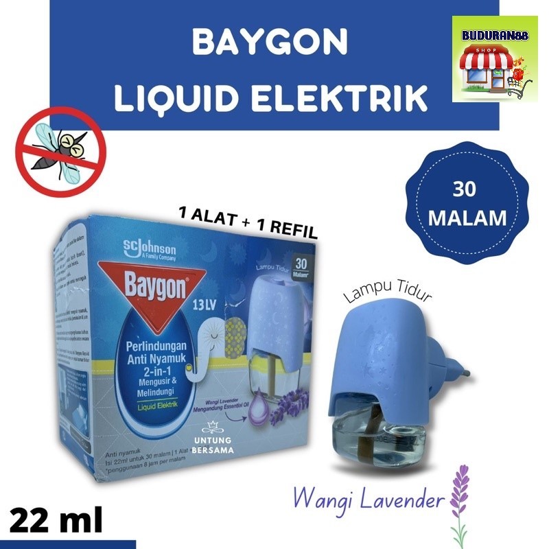 Jual BAYGON LIQUID ELEKTRIK 22 ML wangi LAVENDER | starter | 1 Alat+ 1 Refil 30 malam | Shopee ...
