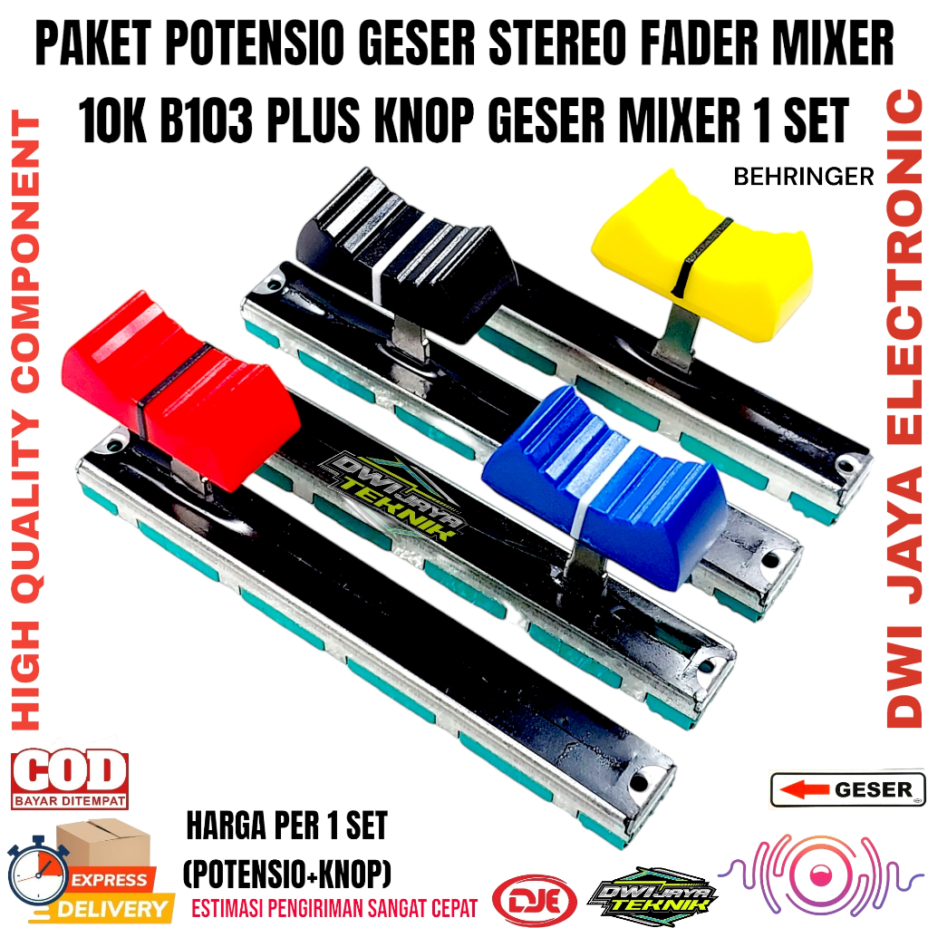 Jual 1Set Fader Mixer Potensio Geser Plus Knop Stereo 7.5 cm 10k B103 ...