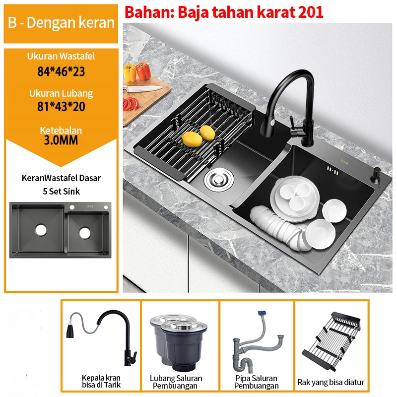 Jual Set Lengkap Kitchen Sink Black / Wastafel Bahan Stainless Steel ...