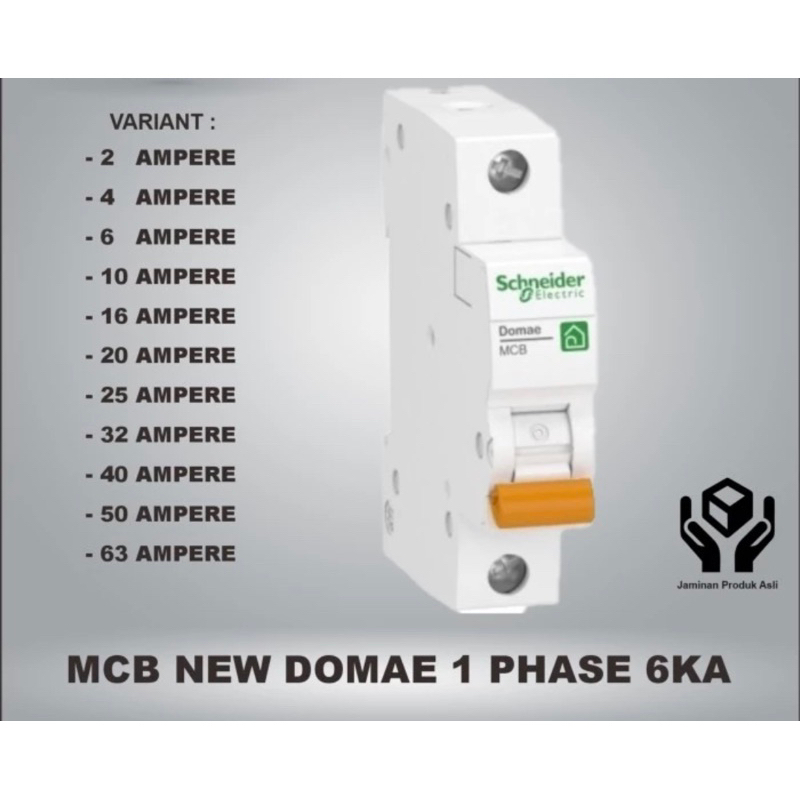 Jual MCB 1 PHASE NEW DOMAE 6kA SCHNEIDER 1 POLE 1P - 2 AMPERE s.d 63 ...