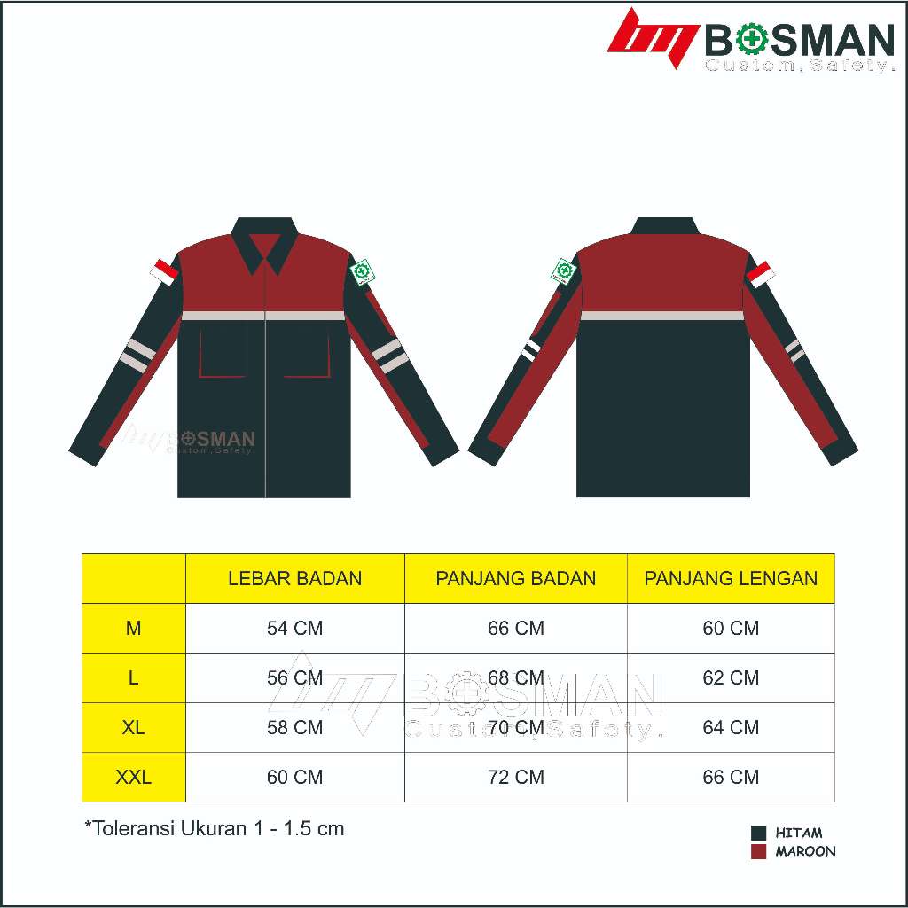 Jual Bosman Wearpack Hitam Kombinasi Maroon Seragam Kerja | Shopee ...