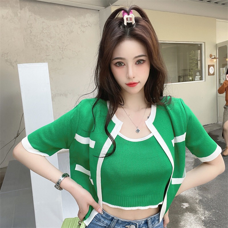 Jual AJWShop WAB Atasan Tanktop Cardigan Set Lengan Panjang Korean Style Kekinian Rajut Import ...