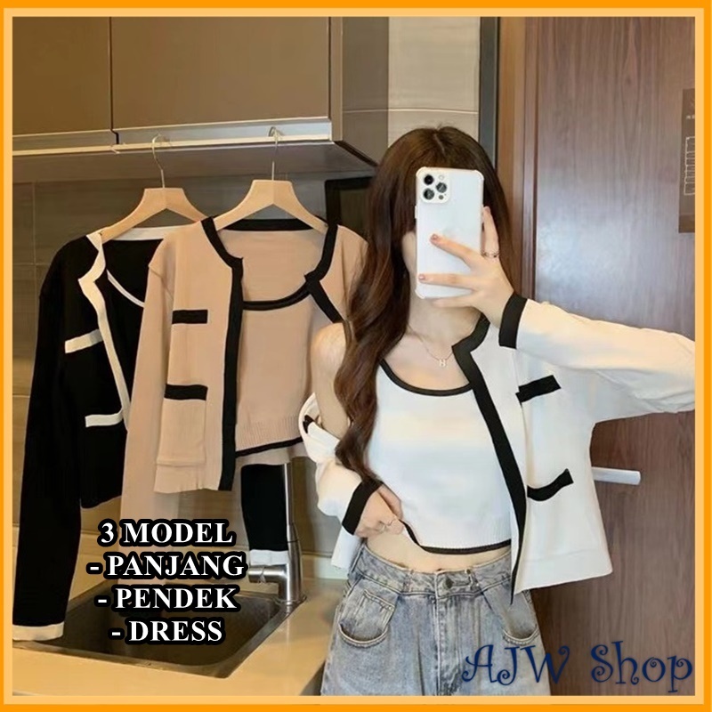 Jual AJWShop WAB Atasan Tanktop Cardigan Set Lengan Panjang Korean Style Kekinian Rajut Import ...