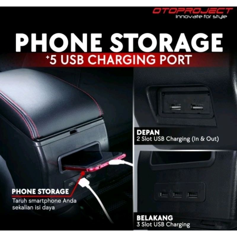 Jual OTOPROJECT Console Box / Armrest tangan with usb hitam Honda Brio, BRV, Mobilio | Shopee ...
