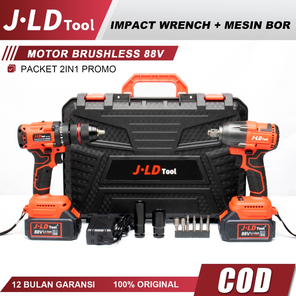 Jual JLD 88Vf Bor Dan Impact Wrench Paket Lengkap Brushless 350N.m ...