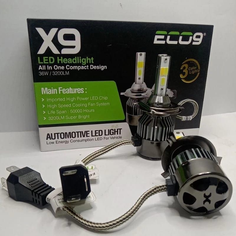 Jual LAMPU UTAMA LED H4 mobil x7 x9 Eco9 3 warna HI LOW ORIGINAL ...