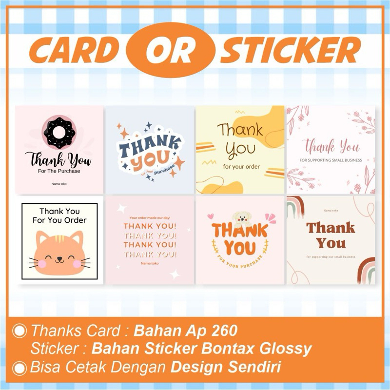 Jual KARTU UCAPAN & STICKER thank you olshop,custom ukuran 6x6 | Shopee ...