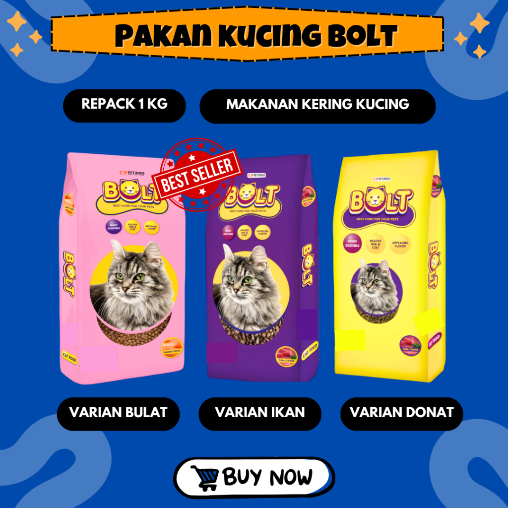 Jual Bolt Makanan Kucing 1kg Makanan Kucing Adult Pakan Kucing 1 Kg ...