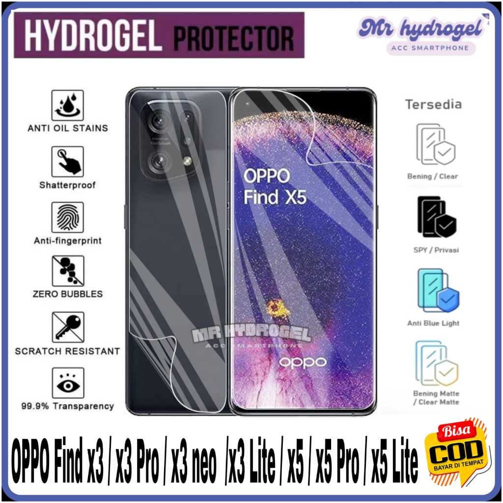 Jual AntiGores Hydrogel OPPO FIND X3 / X3 PRO / X3 NEO / X3 LITE / X5 / X5 PRO / X5 LITE / Clear ...