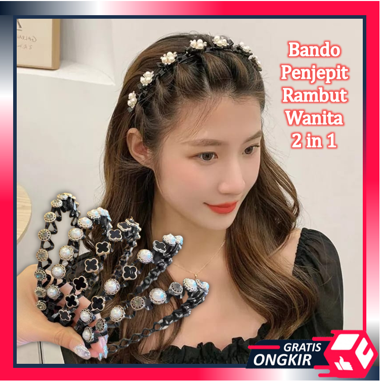 Jual Gratis Ongkir -F5820 Bando Rambut Kepang Korea Mutiara Kristal ...