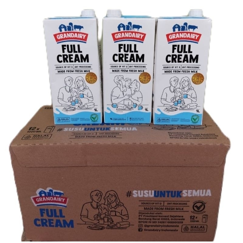 Jual Susu UHT Grandairy Full CreamnCarton 12x 1liter gosend | Shopee ...