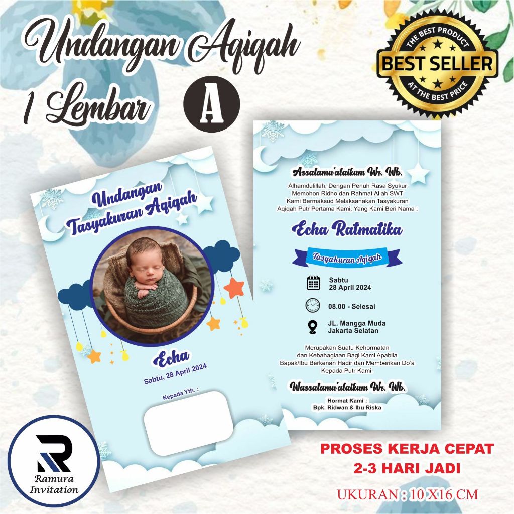 Jual Undangan Aqiqah Bayi 1 Lembar Timbal Balik C ( Free Plastik ...
