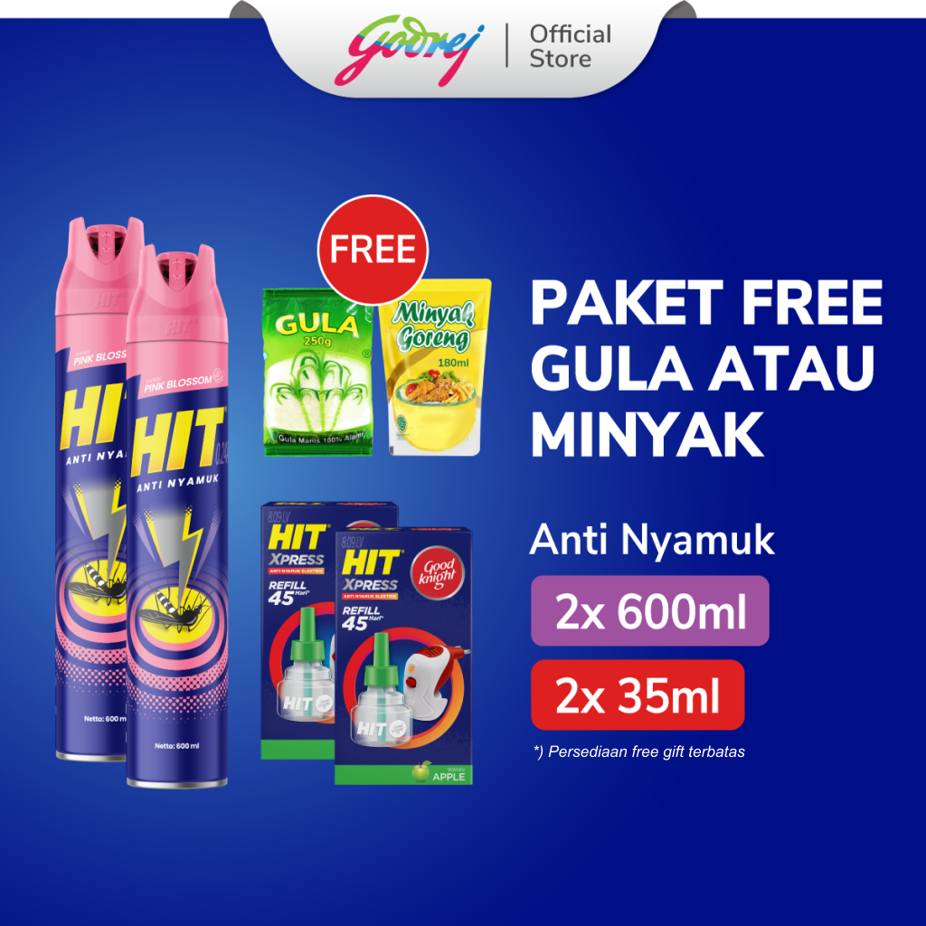 Jual HIT Aerosol Pink Blossom 600ml x2 + HIT GK Apple Refill x2 ...