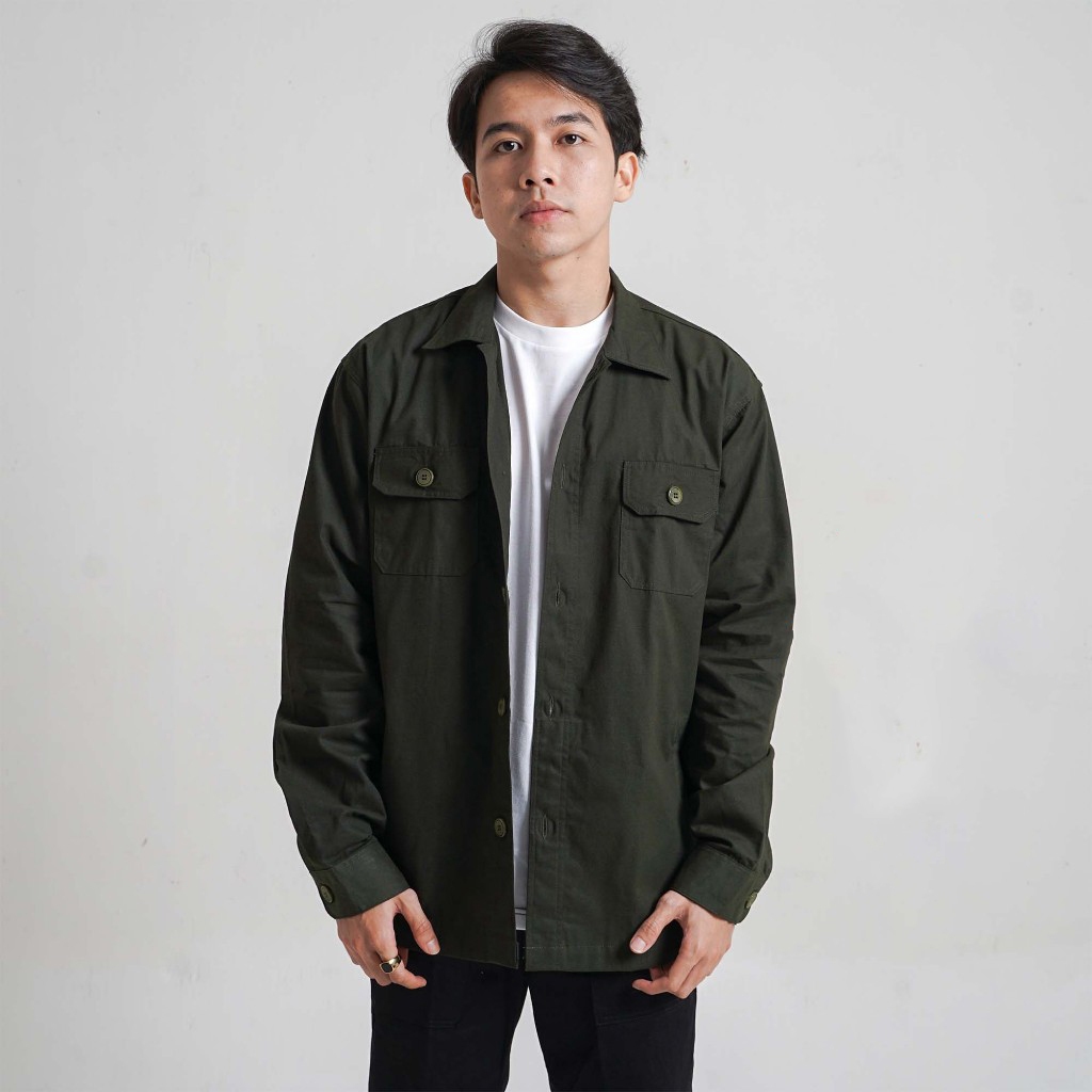 Jual Mailo - Trucker Kemeja Olive Army Canvas Jacket | Shopee Indonesia